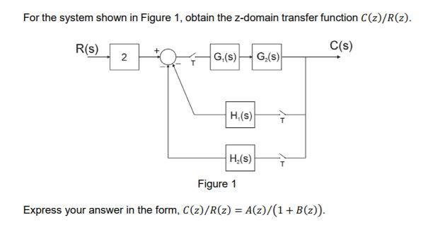 Solved For the system shown in Figure 1, obtain the z-domain | Chegg.com