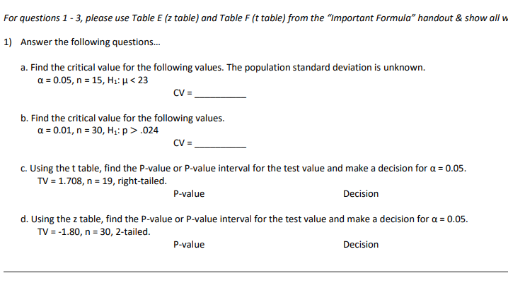 Solved For questions 1 - 3, please use Table E (z table) and | Chegg.com