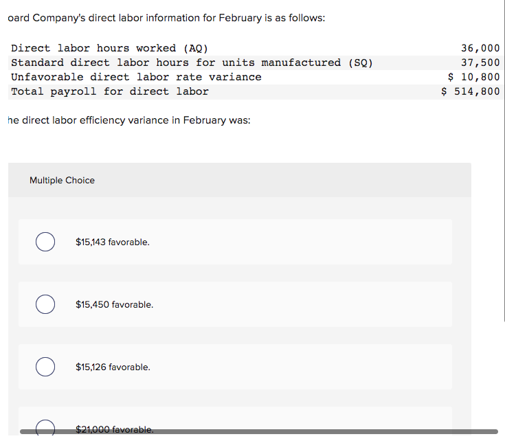 Solved oard Company's direct labor information for February | Chegg.com