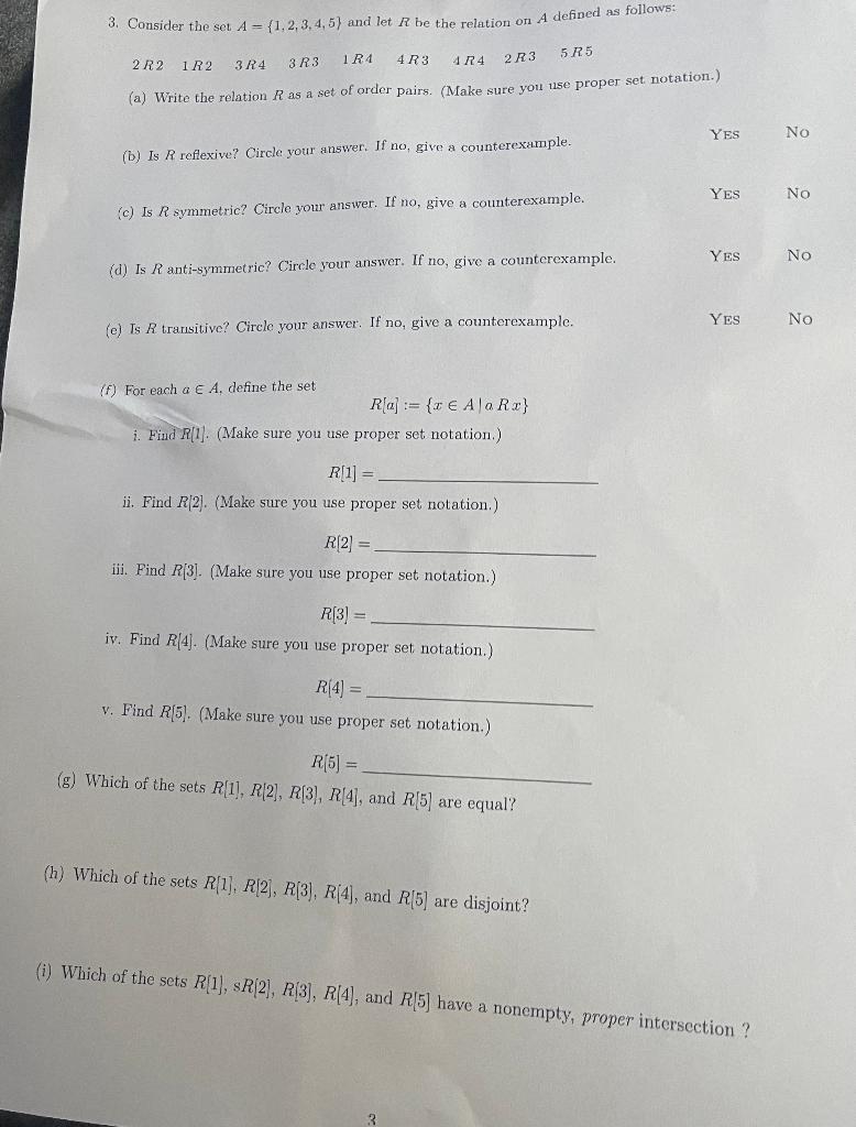 Solved 3. Consider the set A={1,2,3,4,5} and let R be the | Chegg.com