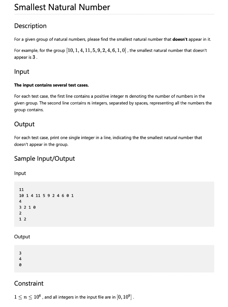 Solved Description For a given group of natural numbers, | Chegg.com