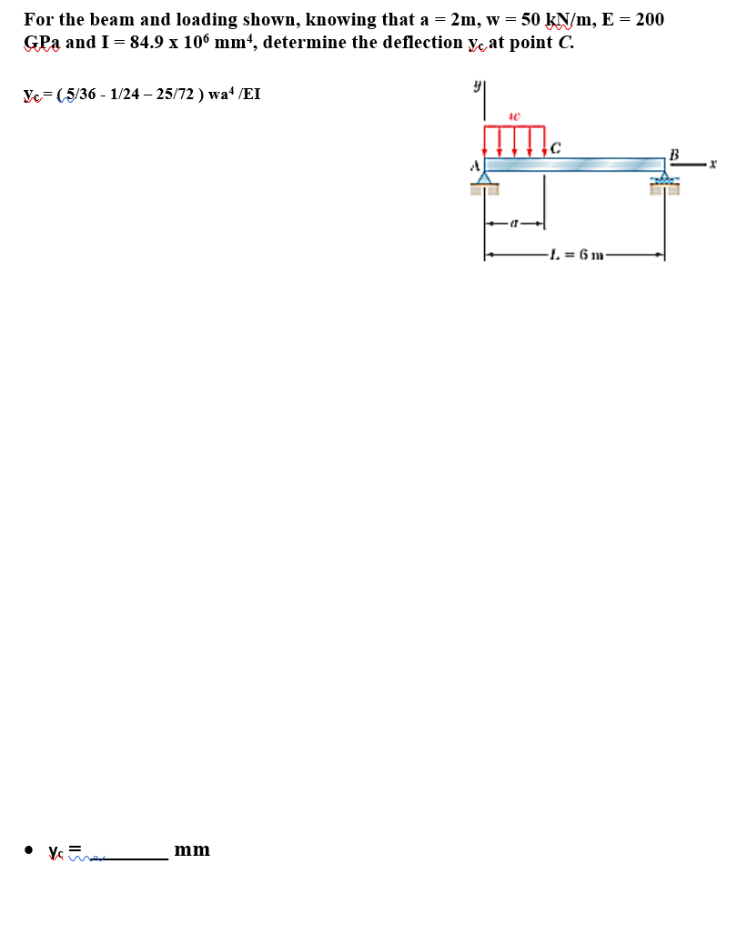 Solved For the beam and loading shown, knowing that a=2 | Chegg.com
