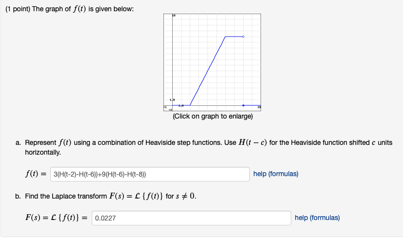 Solved (1 point) The graph of f(t) is given below: (Click on | Chegg.com