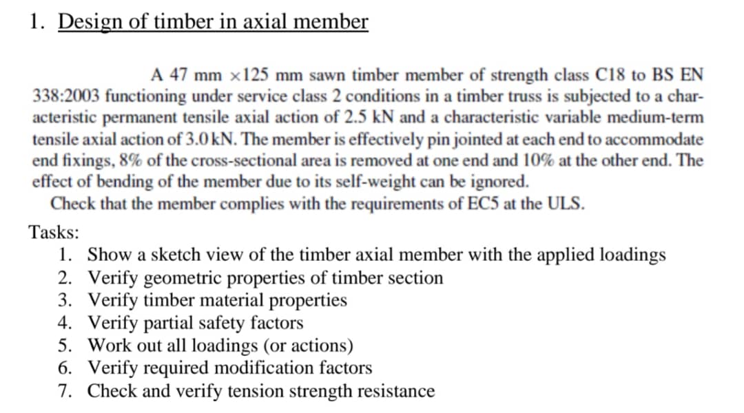 Design of timber in axial memberA 47mm×125mm ﻿sawn | Chegg.com