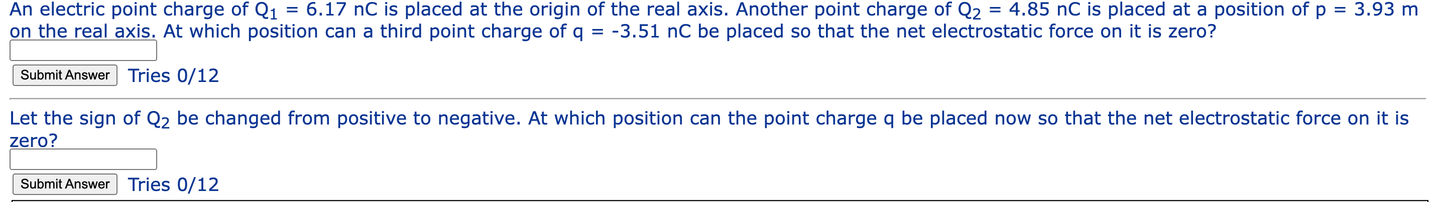 Solved An electric point charge of Q1=6.17nC is placed at | Chegg.com