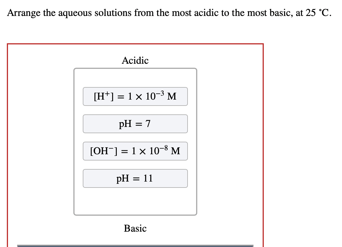 Solved Arrange the aqueous solutions from the most acidic to | Chegg.com