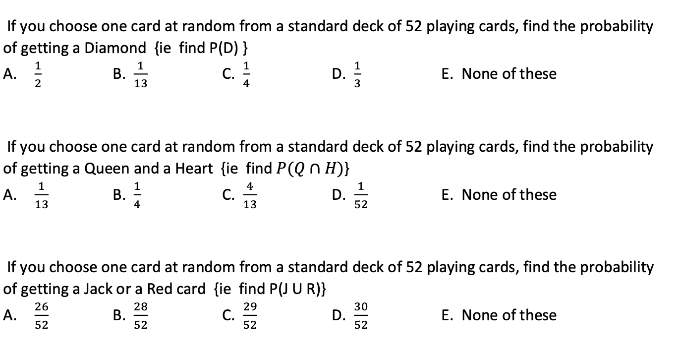 Solved If you choose one card at random from a standard deck | Chegg.com