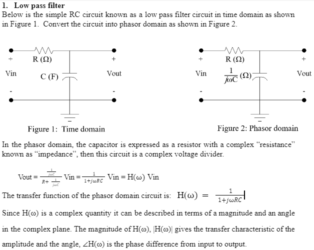 Solved 1. Low pass filter Below is the simple RC circuit | Chegg.com