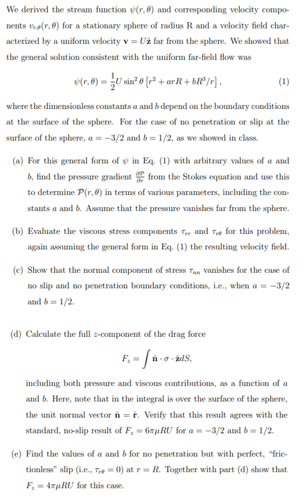 Solved We derived the stream function ψ(r,θ) ﻿and | Chegg.com