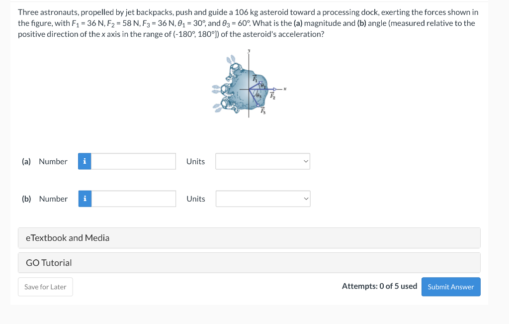 Solved Three astronauts, propelled by jet backpacks, push | Chegg.com