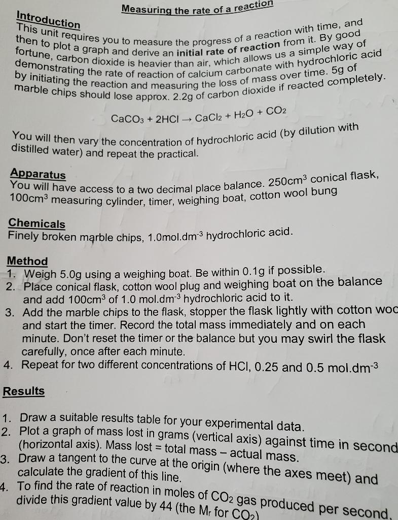 Solved Introduction Measuring the rate of a reaction then to | Chegg.com