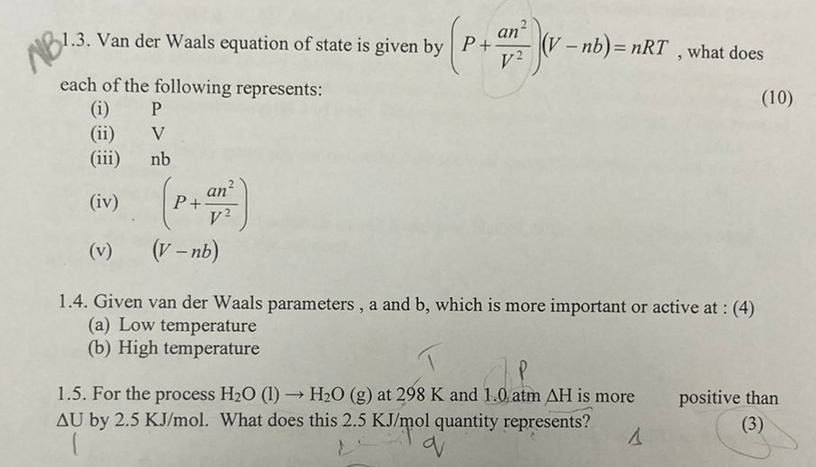 Solved 1.3. Van der Waals equation of state is given by | Chegg.com