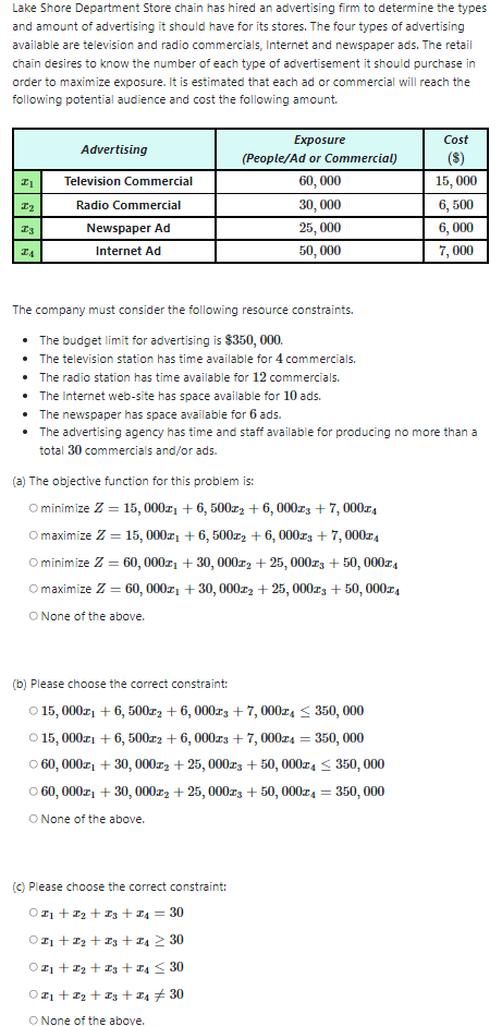 Solved Lake Shore Department Store chain has hired an | Chegg.com