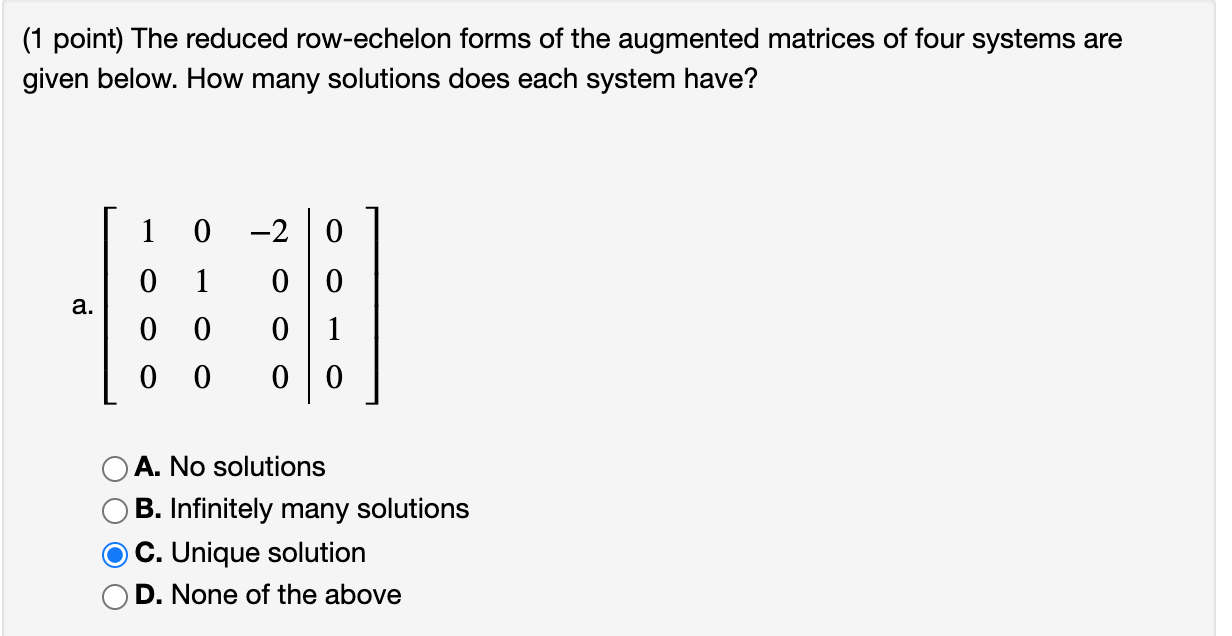 Solved (1 point) The reduced row-echelon forms of the | Chegg.com