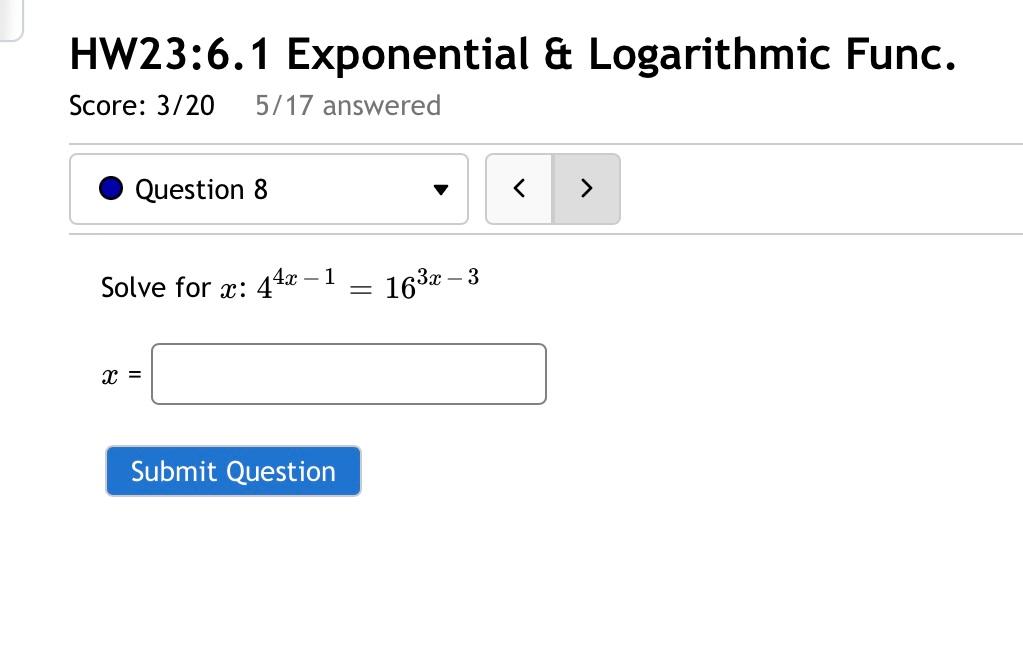 Solved HW23:6.1 Exponential & Logarithmic Func. Progress | Chegg.com
