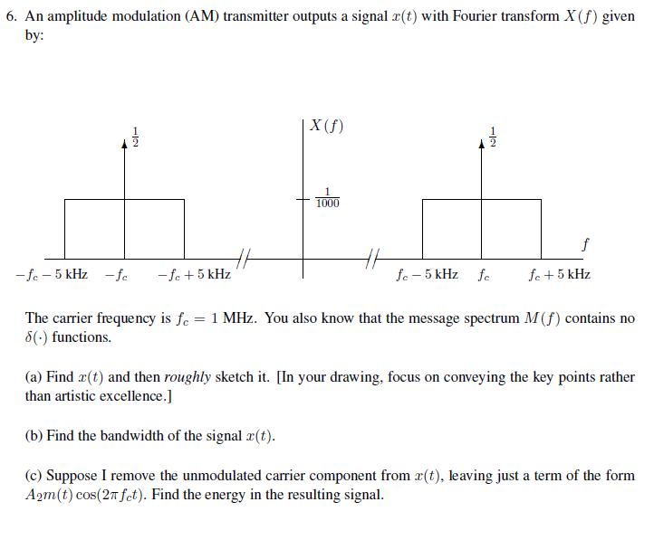 Solved 6. An amplitude modulation (AM) transmitter outputs a | Chegg.com