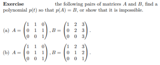 Solved Exercise the following pairs of matrices A and B, | Chegg.com