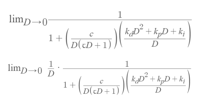 Solved D→limD→0limD1⋅1+(D(τD+1)c)(DkdD2+kpD+ki)101+(D(τD+1)c | Chegg.com