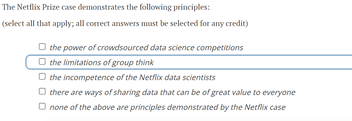 Solved he Netflix Prize case demonstrates the following | Chegg.com