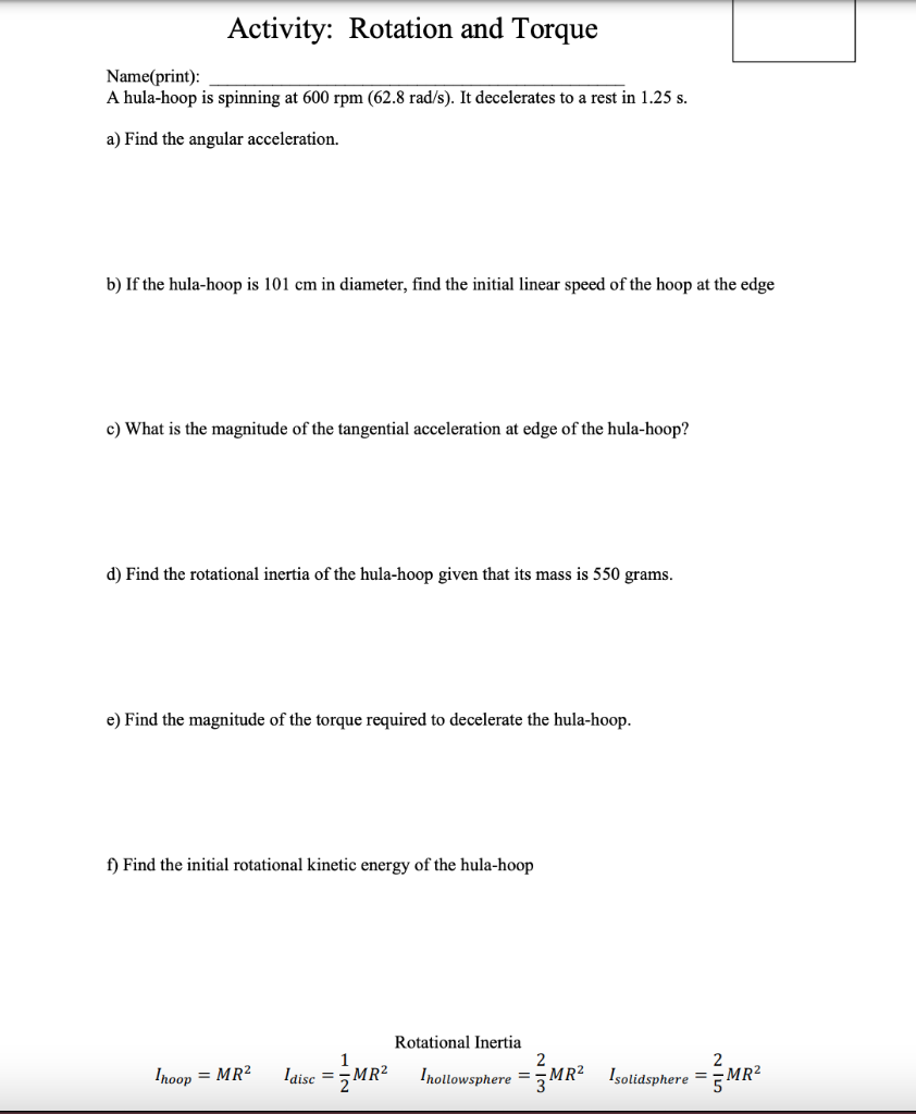 Solved Activity: Rotation and Torque Name(print): A | Chegg.com