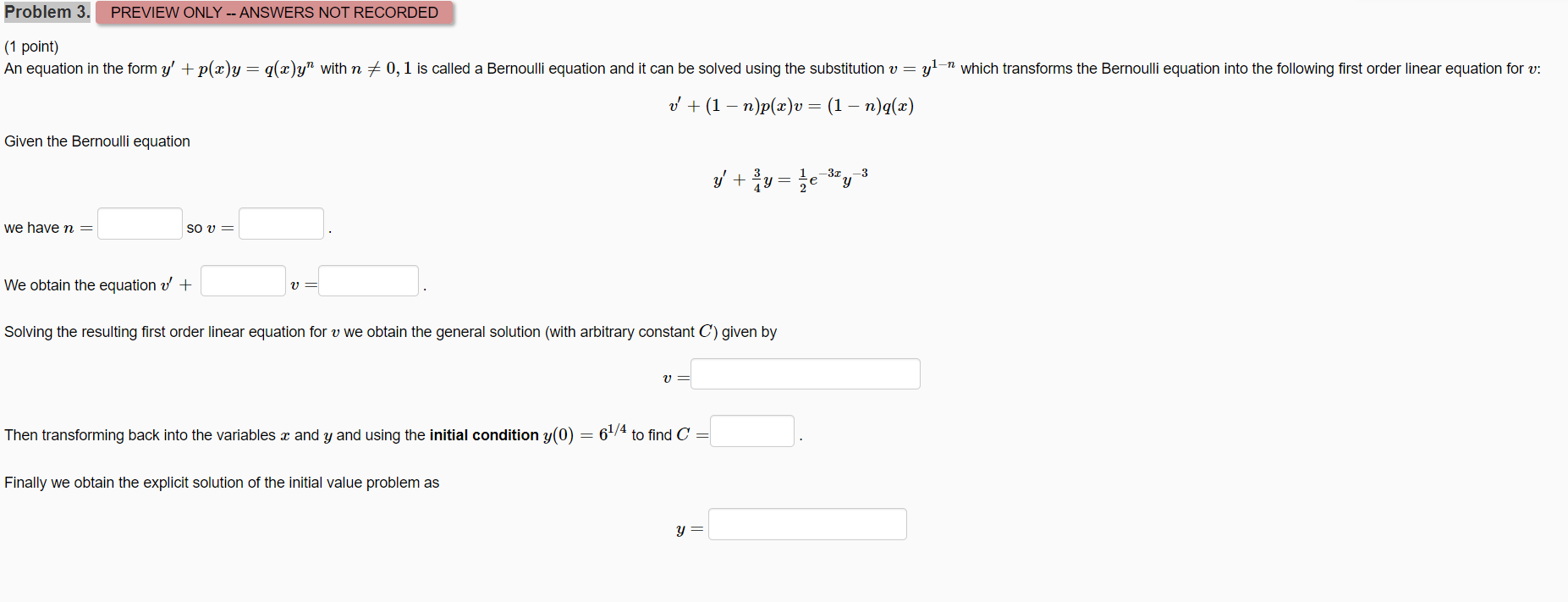 Solved Problem 3. PREVIEW ONLY -- ANSWERS NOT RECORDED (1 | Chegg.com