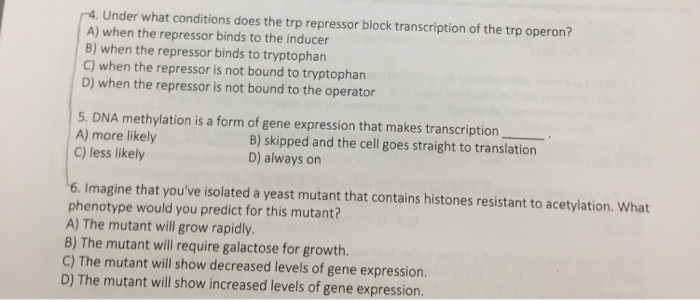 Solved R4 Under What Conditions Does The Trp Repressor
