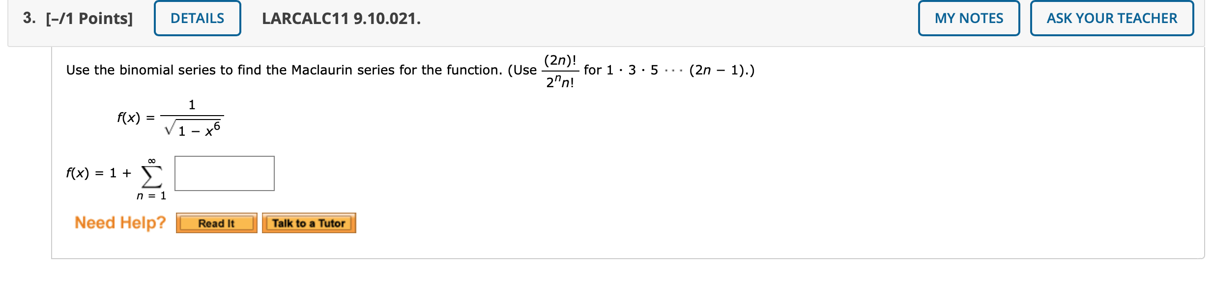 Solved 3. [-/1 Points] DETAILS LARCALC11 9.10.021. MY NOTES | Chegg.com