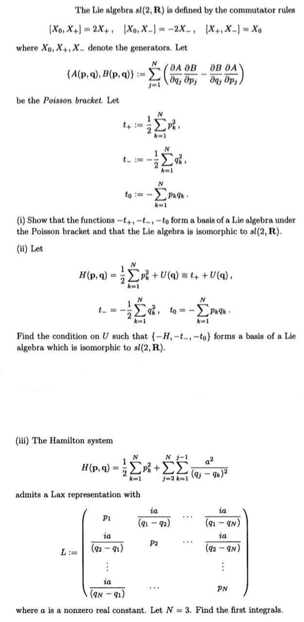Solved The Lie algebra sl(2, R) is defined by the commutator | Chegg.com