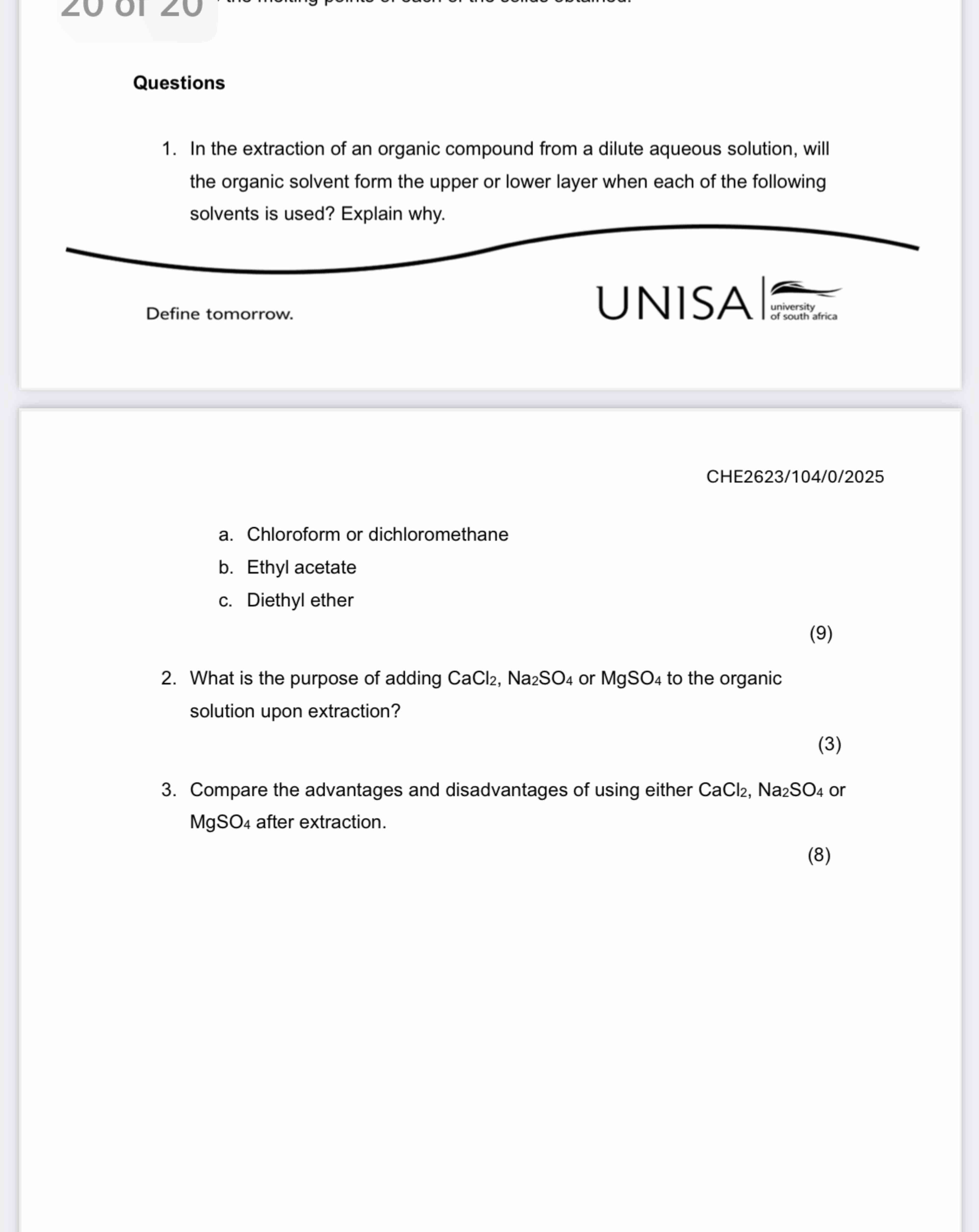 Solved QuestionsIn ﻿the extraction of an ﻿organic compound | Chegg.com