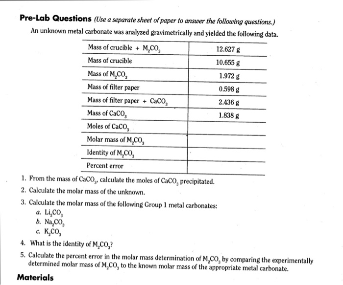 Solved An unknown metal carbonate was analyzed | Chegg.com