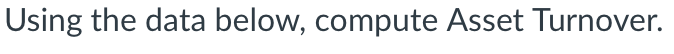 Solved Using the data below, compute Asset | Chegg.com