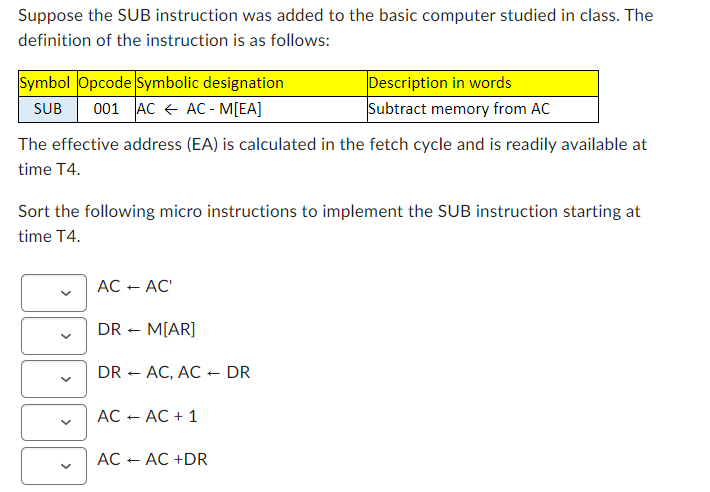 Solved Suppose the SUB instruction was added to the basic | Chegg.com