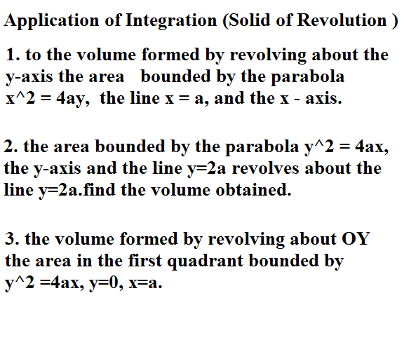 Solved Application of Integration (Solid of Revolution ) 1. | Chegg.com
