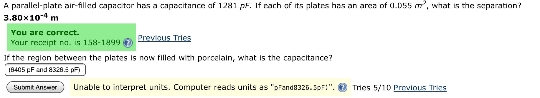 Solved A parallel-plate air-filled capacitor has a | Chegg.com