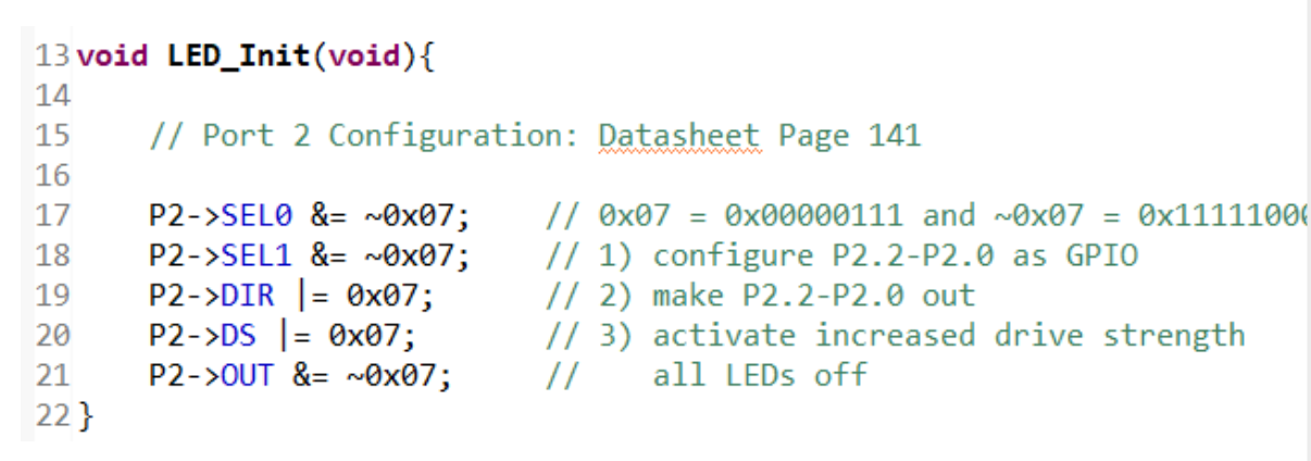 Solved 13 void LED_Init(void) { 14 15 // Port 2 | Chegg.com