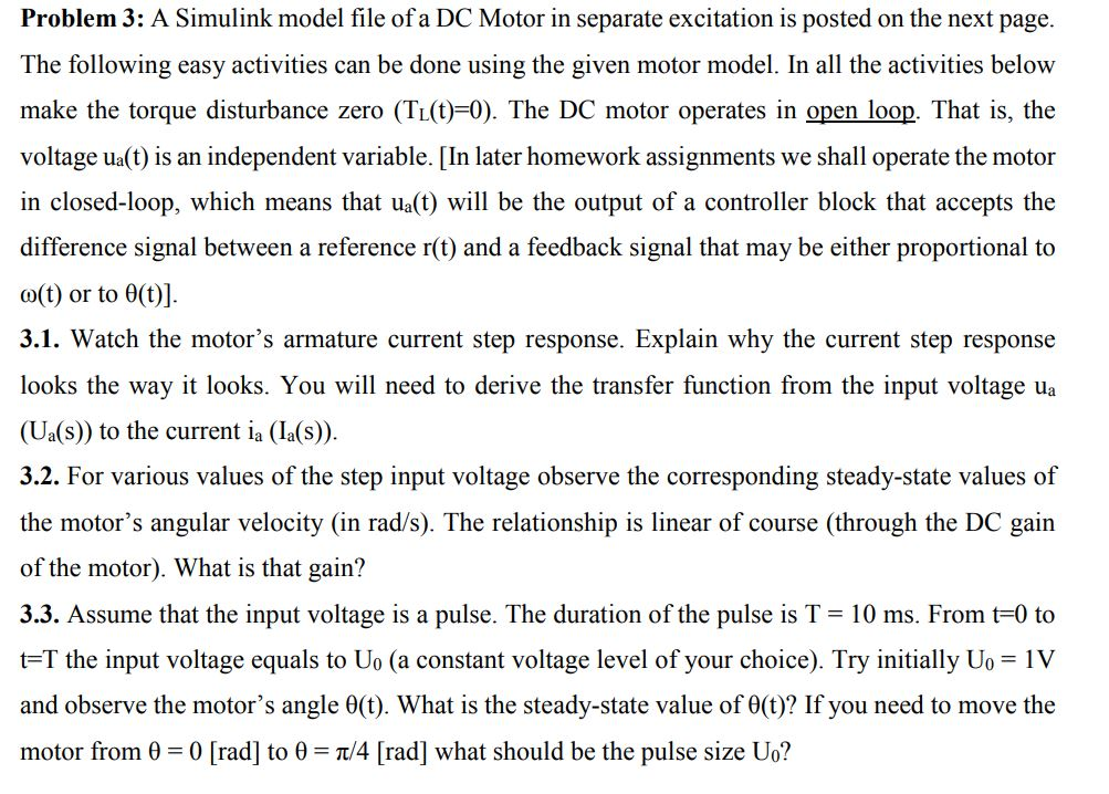 Problem 3: A Simulink model file of a DC Motor in | Chegg.com