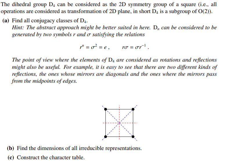 Solved The dihedral group D4 can be considered as the 2D | Chegg.com