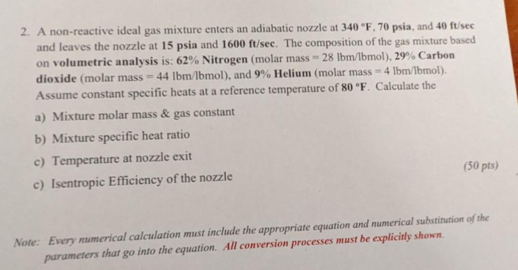 2. A non-reactive ideal gas mixture enters an | Chegg.com