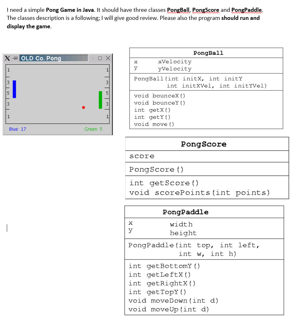 Solved I Need A Simple Pong Game In Java It Should Have 9952