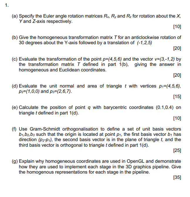 1. (a) Specify the Euler angle rotation matrices Rx, | Chegg.com