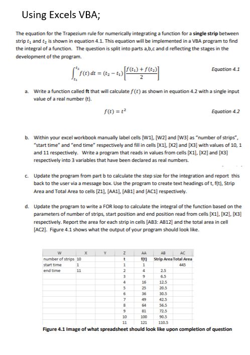 Using Excels VBA; The equation for the Trapezium rule | Chegg.com