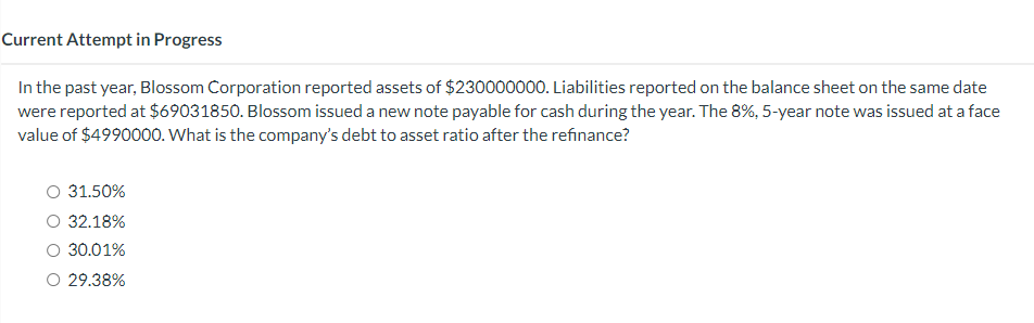 Solved Current Attempt in ProgressIn the past year, Blossom | Chegg.com