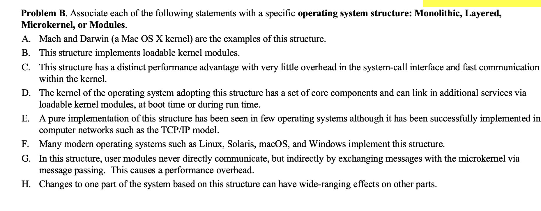 Solved Problem B. Associate each of the following statements | Chegg.com