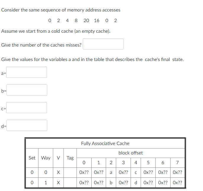 Solved Consider the same sequence of memory address accesses | Chegg.com