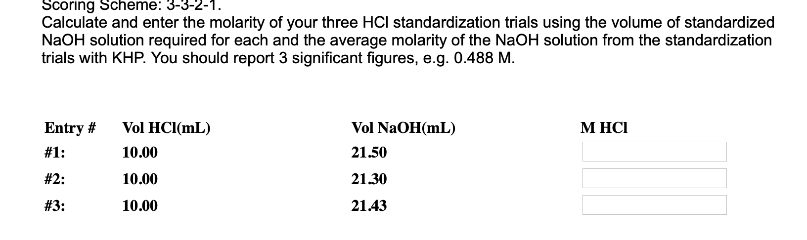 Solved Calculate and enter the molarity of your three HCl | Chegg.com