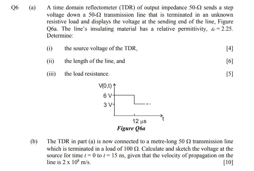 Solved Q6 (a) A time domain reflectometer (TDR) of output | Chegg.com