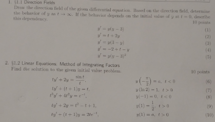 Solved 1. 1.1 Direction Fields Draw the direction field of | Chegg.com