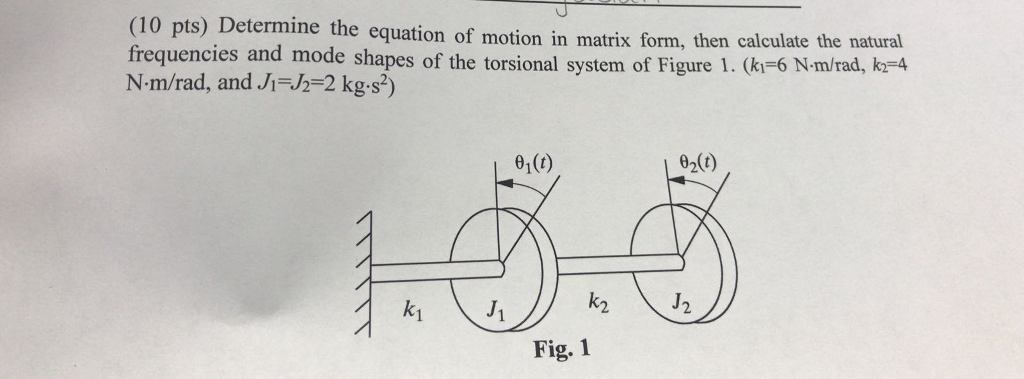 Solved (10 pts) Determine the equation of motion in matrix | Chegg.com