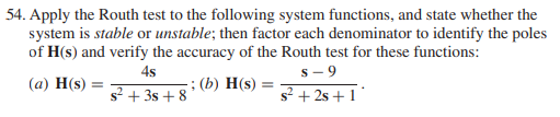 Solved 54. Apply the Routh test to the following system | Chegg.com