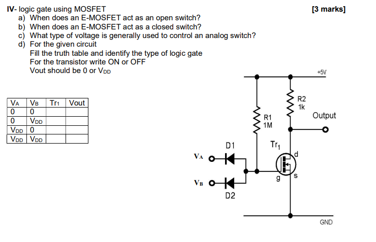 Solved IV- logic gate using MOSFET a) When does an E-MOSFET | Chegg.com